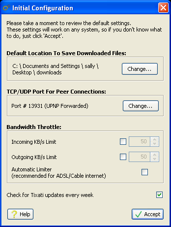 Initial Configuration - Tixati